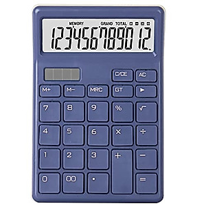 Calculators Desktop, Large Display Solar and Battery Power, Aesthetic Office Supplies, 12 Digit Small Basic Standard Functional Desk Calculator Cute for Office, Home, School (Blue)