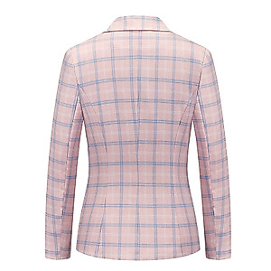 Womens 2 Piece Plaid Suits Set Business Office One Button Blazer Jacket Casual Long Sleeve Pant Suit Set(Pink,Medium)
