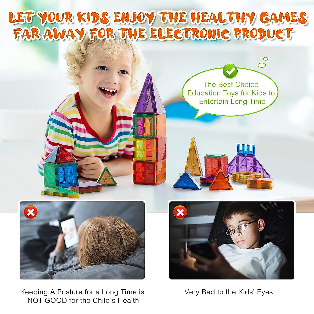 iMissiu 78pcs Magnetic Building Blocks for Kids 3D Educational Construction Tiles Set- Super Durable with Strong Magnets and Superior Color- Learning Construction Toy for Age 3 4 5 6 7 Years Old