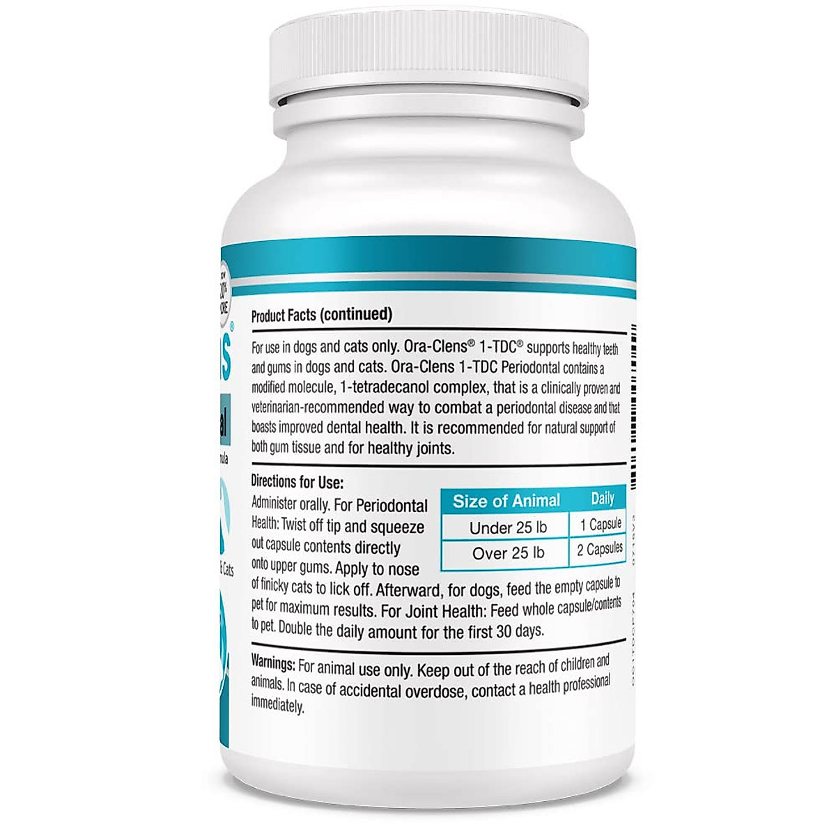 Ora-Clens 1-TDC Periodontal Supplement ES for Dog & Cat, Supports Oral, Hip & Joint Health, Muscle & Stamina Recovery, Skin & Coat Health, 120 Capsules