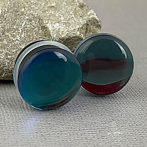 Mystic Metals Body Jewelry Pair of Iridescent Smokey Glass Single Flare Plugs (PG-603) (2g (6mm))