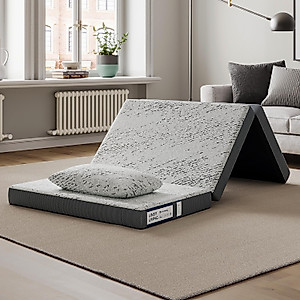LINSY LIVING Twin XL Folding Mattress, 4 Inch Trifold Mattress with Soft Cover, Memory Foam Mattess, Foldable, Portable, Remoable&Washable Cover, Easy Storage, Twin XL Siz, 80" * 38", Grey