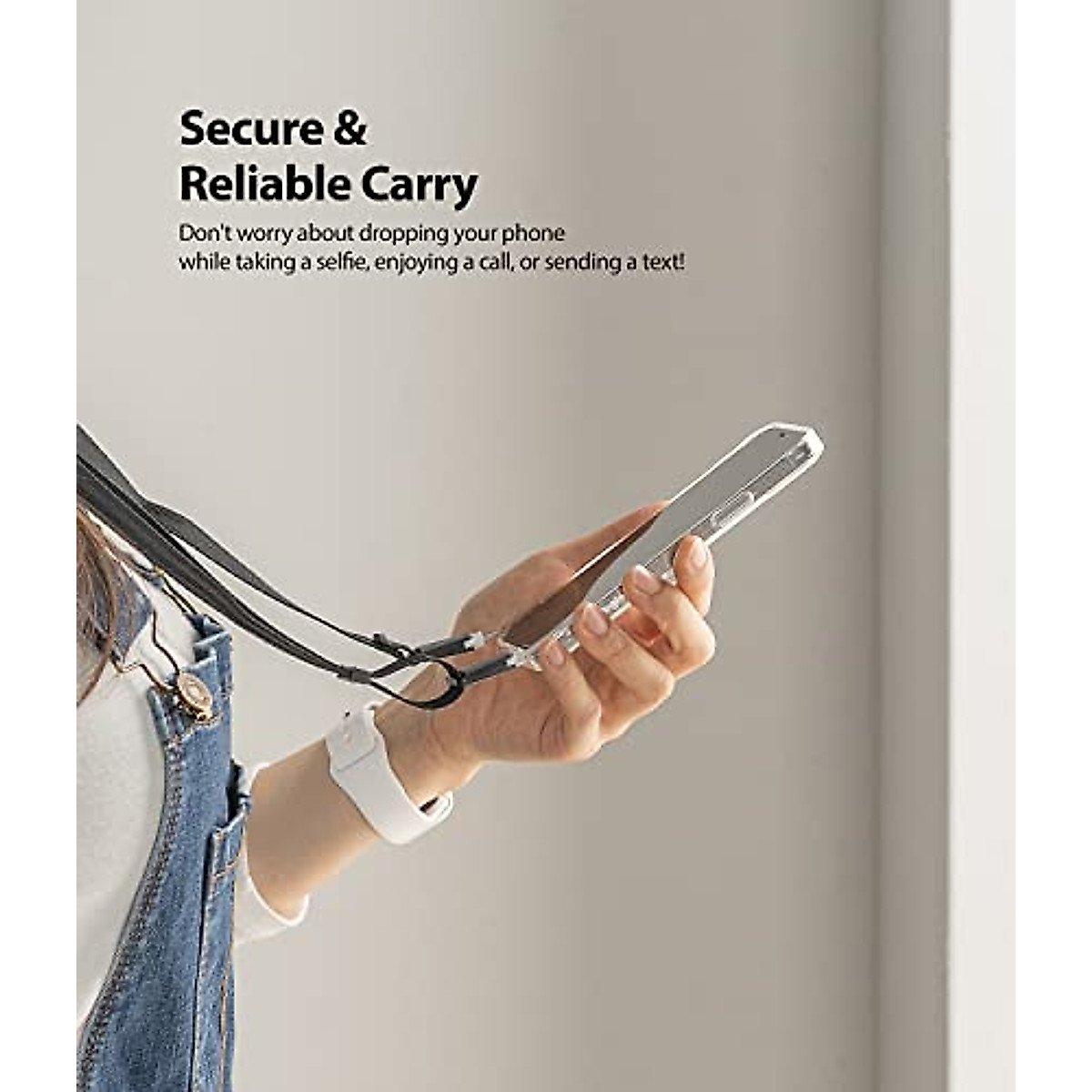 Ringke Shoulder Strap [Phone Lanyard] Designed for Camera Strap and Phone Strap, Adjustable Sturdy Universal Crossbody Strap Compatible with Camera and Phone Case - Black