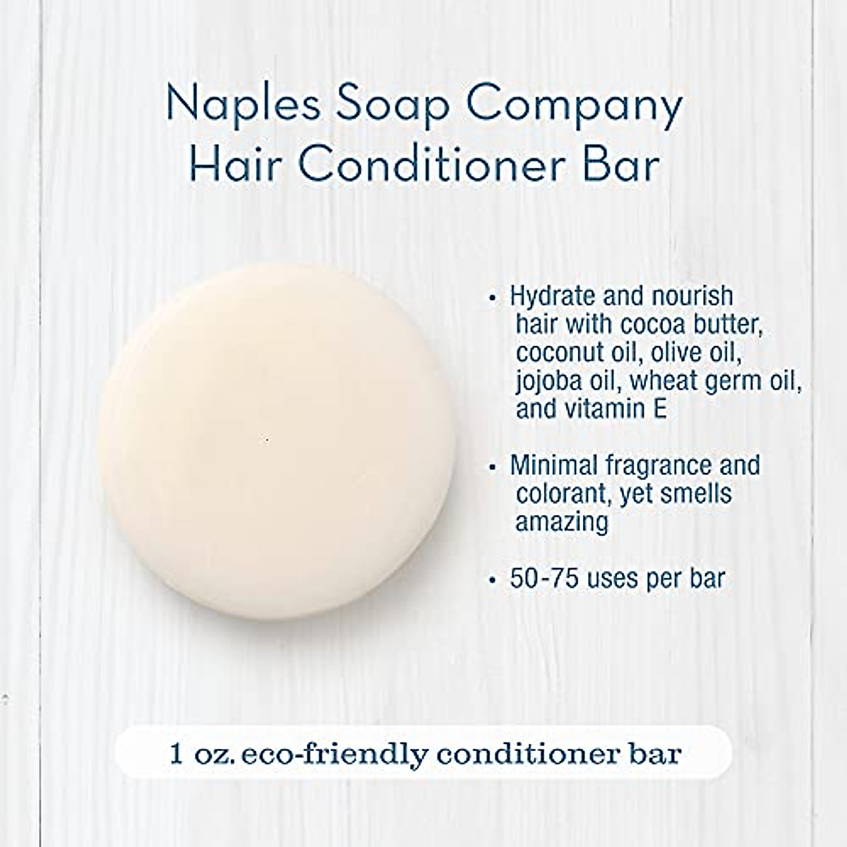 Naples Soap Company, Protein Enriched, 50-75 Use, Solid Hair Conditioner Bar, Eco-Friendly Haircare, Helps Ensure Vibrant, Healthy Hair, All Hair Types, Stimulating Scalp, 1oz