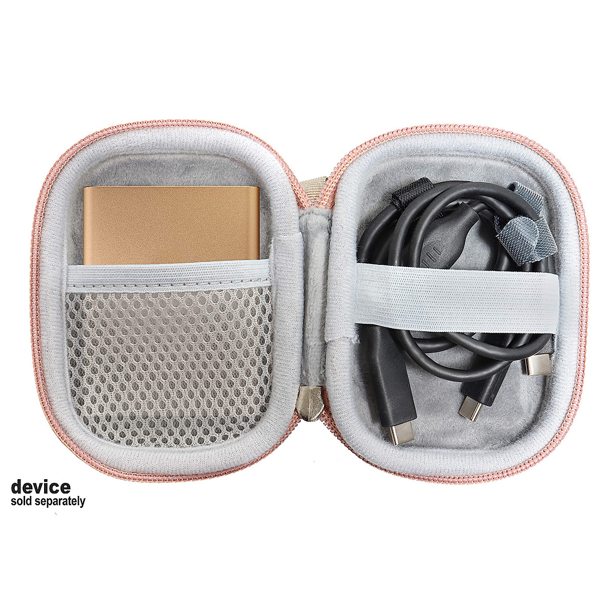 Alltravel case for External Solid State Drive Samsung T7, T7 Touch, T5, T3 250GB 500GB 1TB 2TB SSD USB 3.0 External Solid State Drives, Strong Compact Light Weight case, Mesh Pocket (Rose Gold)