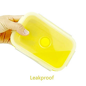 CCyanzi Set of 3 Yellow Collapsible Food Containers Collapsible Camping Bowl Silicone Storage Containers, Safe to Microwave and Freezer, 800ml