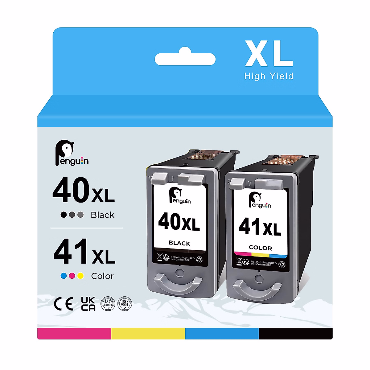 Penguin Remanufactured Printer Ink Cartridge Replacement for Canon PG-40 CL-41 (1 Black, 1 Color) Used fpr PIXMA iP1600 MP160 MP180