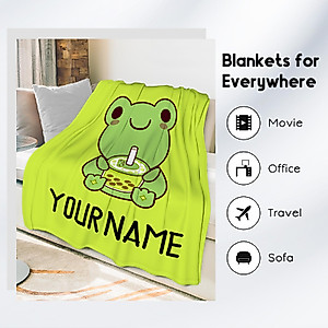 Personalized Frog Blanket Gifts, Frog Gifts for Girls Women Mom, Custom Gifts for Her & Daughter, Kids Throw Blanket for Boys, 60"x80" Cute Soft Plush Blankets for Bed Living Room
