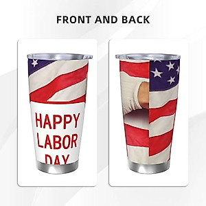 Happy Labor Day Tumbler with Lid and Straw 20oz Stainless Steel Car Cup for Hot and Cold Drinks, Double Wall Insulated Travel Coffee Mug Reusable Drink Thermos Cup Birthday Gifts