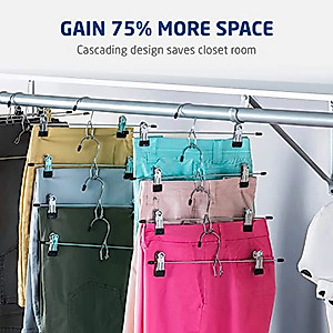 Zober Metal Skirt Hangers - Pack of 10 Pants Hangers with Clips - Multi Stackable Space Saving Hangers - Adjustable Clip for Skirts, Jeans, and Pants W/Non-Slip Grip