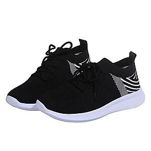 Hbeylia Walking Running Tennis Sport Sports for Women Men Fashion Slip On Sneakers Lace Up Breathable Lightweight Mesh Athletic Work Nurse Shoes Wedge Driving Loafers for Boys and Girls Black