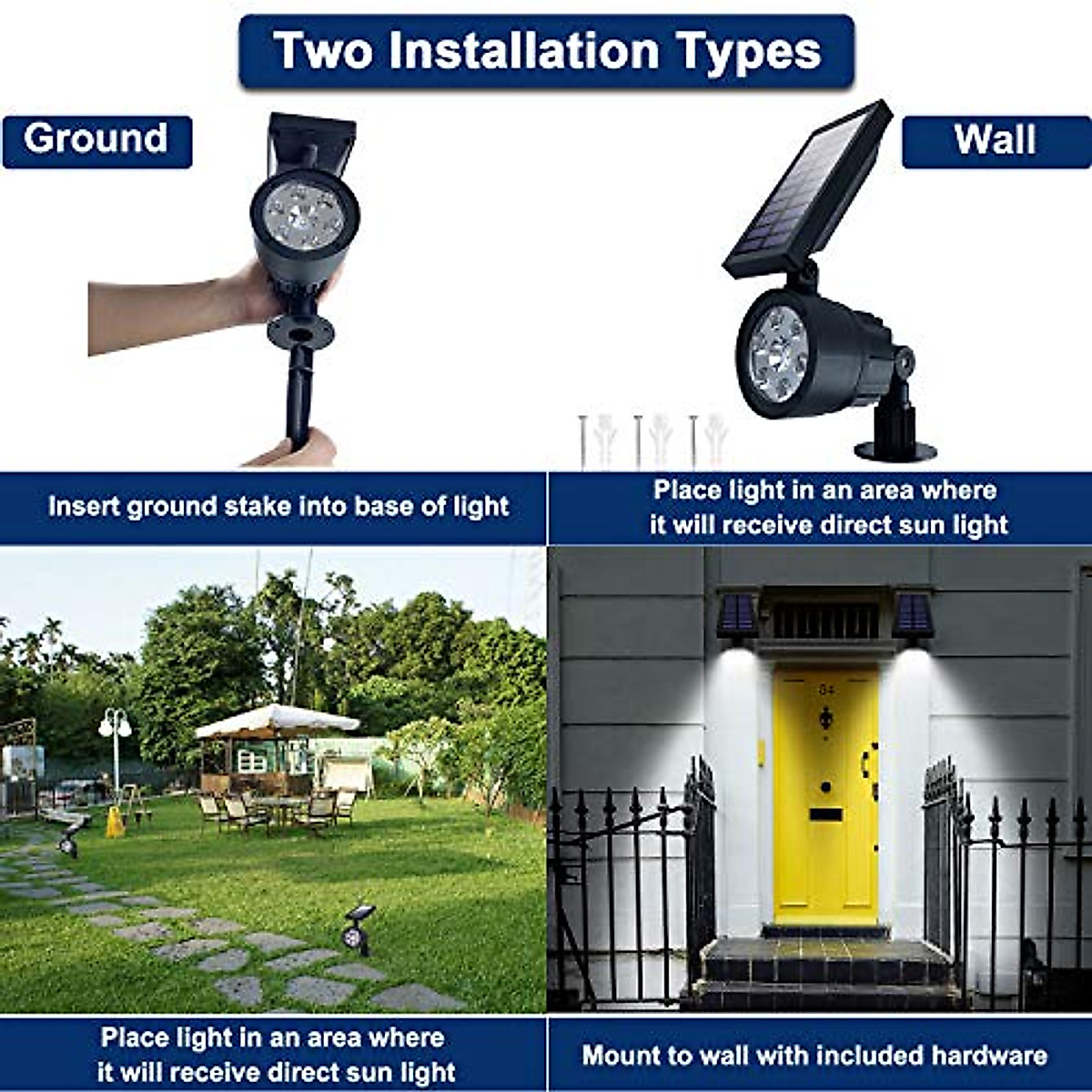 Westinghouse 2-in-1 Solar Spot Lights Outdoor, Auto on/Off Decorative Solar Landscape Spotlights, Weather Resistant Wall Lights for Pool Yard Porch Garden Driveway Walkway, 2 Pack, White Light