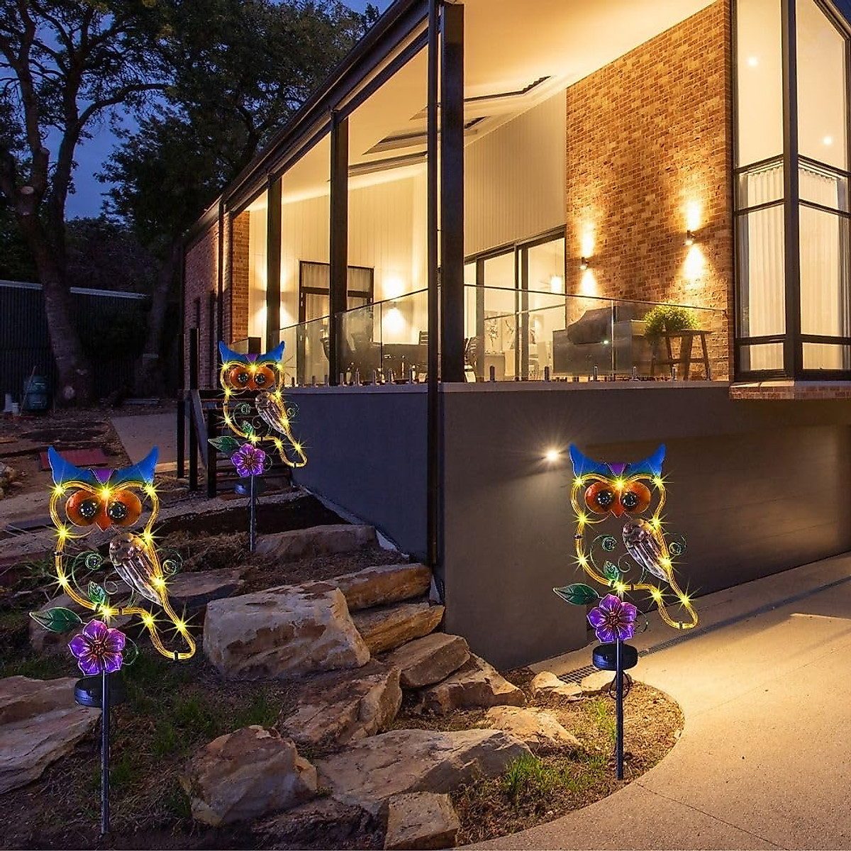 Siegaoo Owl Decorative Solar Light Garden Decor Landscape Path Lights for Outside Yard Patio 41.5" Waterproof Pathway Lawn Art Outdoor Figurine Light Solar Powered Garden Stakes Birthday Present Gift