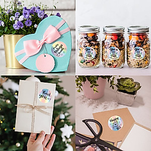 Flosius 500 PCS Thank You Stickers 5 Different Design Rainbow Holo Stickers Holographic Silver Roll Business Thank You Label for Small Business Packaging Supplies