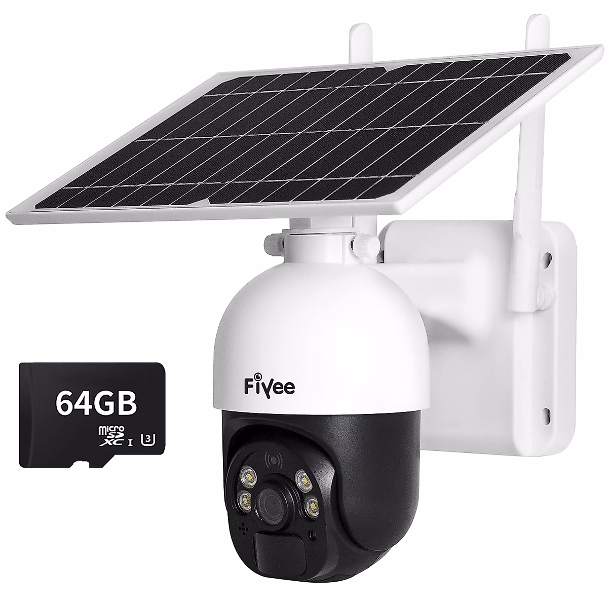 FIYEE Security Cameras Wireless Outdoor WiFi Solar Powered Camera for Home Securtiy, Spotlight Color Night Vision, Include 64GB TF Card