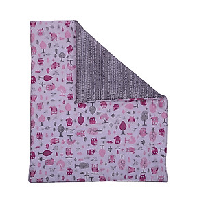 Bacati - Owls Pink/Grey Girls Cotton 3 Pc Full/Queen Comforter Set, Grey/Pink