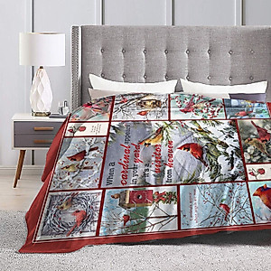 Socira Flannel Throw Blanket,Red Christmas Birds Patchwork Small Fleece Sofa Blanket,Comfy Camping Lap Blanket,Super Soft Thin Noon Break Blanket for Office Home Car 40''X50''