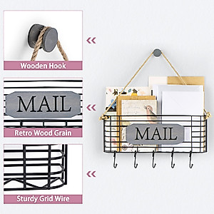 SRIWATANA Mail Key Holder for Wall, Rustic Mail Organizer Wall Mount with 5 Key Hooks, Large, Weathered Grey