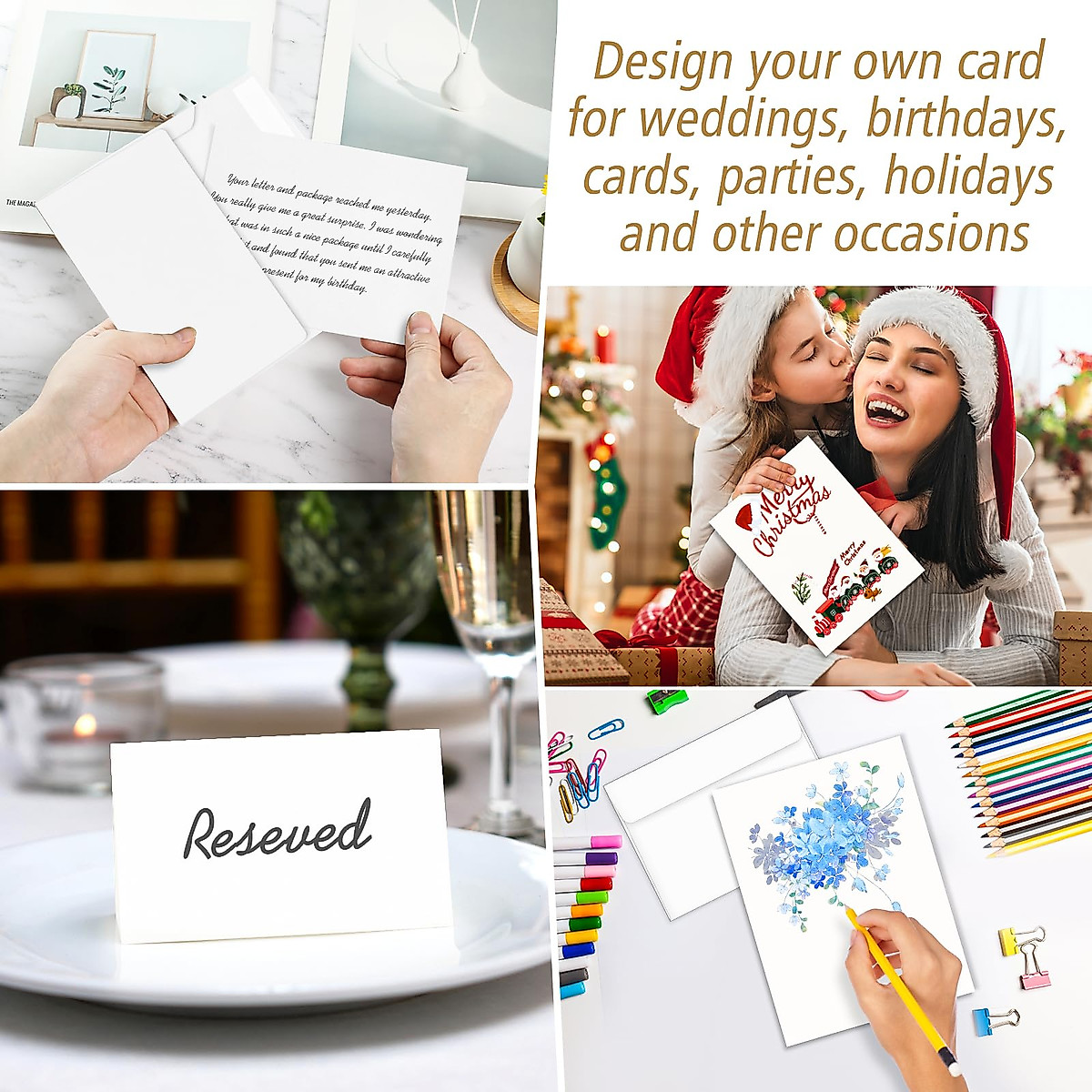 Blank Cards and Envelopes 5x7, 25 Pack White Invitation Cardstock with 25 Pack Envelopes, Self-Seal Thank you Blank Greeting Cards and Envelopes, Print custom, for All Occasions DIY