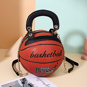 Basketball Ball Shaped Round Shoulder Bag handbag Messenger Crossbody bag Chain Diagonal Pack Bag for Women Girls (Basketball-Brown)