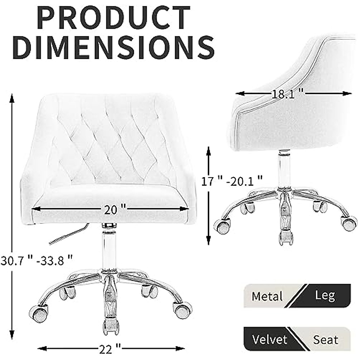 SSLine Modern Cute Desk Chair Home Office Mid-Back Computer Chair on Wheels Elegant Velvet Fabric Task Chair Living Room Upholstery Swivel Chair Vanity Chairs for Girls Women (V Type-Green&Gold)