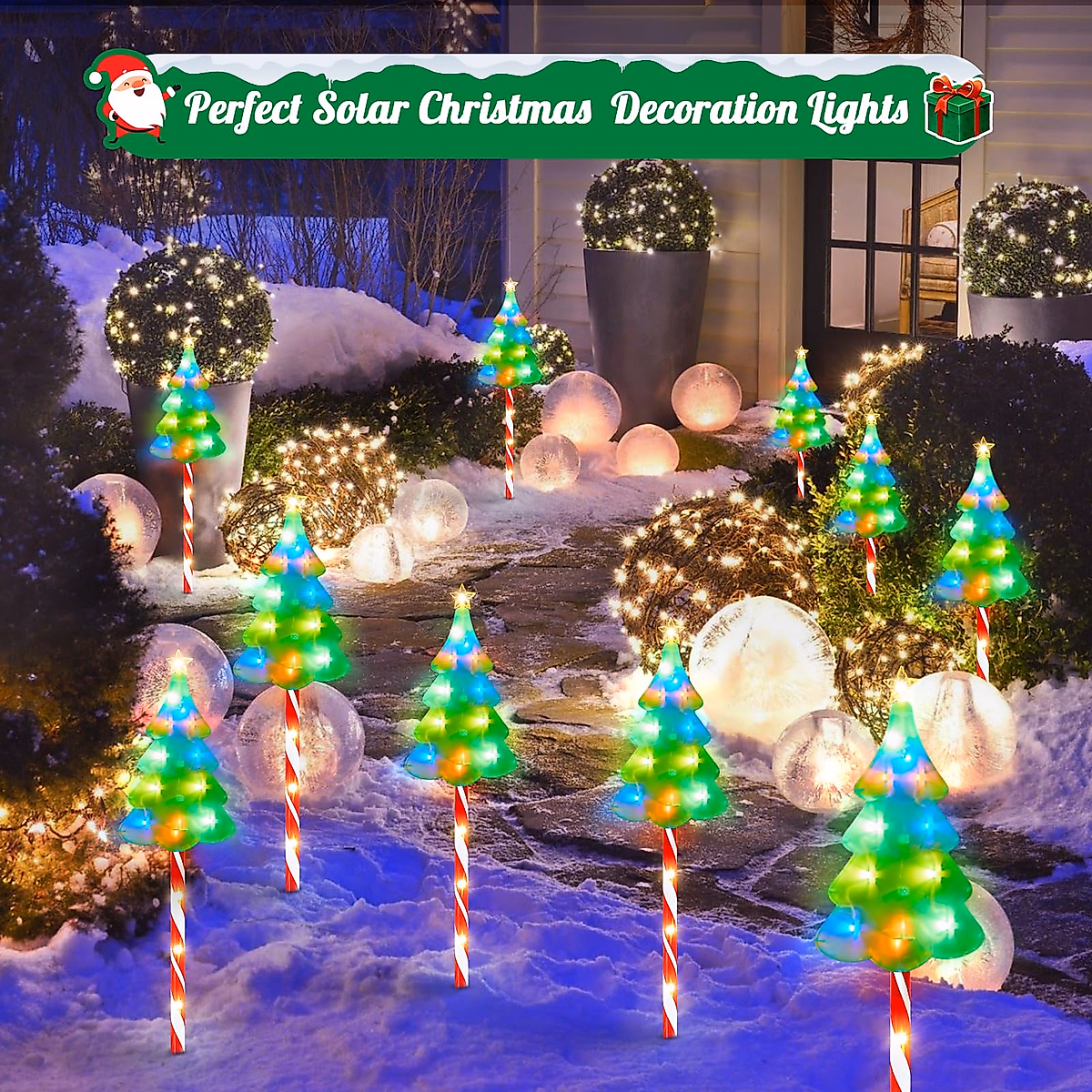 Christmas Decorations Outside Solar Christmas Tree Candy Cane Stake Lights, KOOPER 6 Pack Brighter 102 LED Solar Christmas Pathway Lights Outdoor, 8 Modes Outdoor Christmas Decoration for Xmas Decor
