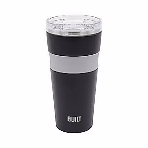 BUILT 24 Ounce Shasta Double Wall Vacuum Insulated Stainless Steel Coffee and Water Tumbler with Easy to Clean Flip to Open Lid, Black