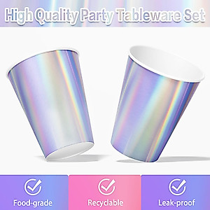 202Pcs Iridescent Party Plates Nanpkins Birthday Party Supplies Iridescent Paper Tableware Set witch Disposable Tablecloths for Mermaid Birthday Wedding Party Decorations Serve 25