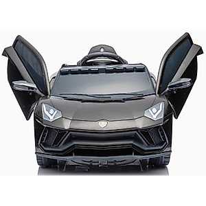 u URideon Kids Ride On Police Car, 12V Electric Sports Car Toys with Remote Control, Siren, Flashing Light,Music,Battery Powered (Black)