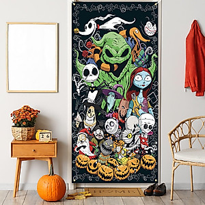 Nightmare Before Christmas Halloween Door Cover Jack Skellington Photo Backdrop Halloween Birthday Party Decorations and Supplies for Home