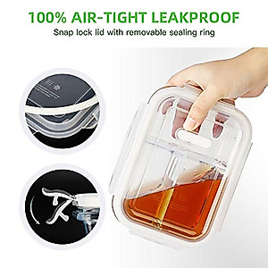 3 Pack 33.8oz Bento Box Meal Prep Glass Containers 3 Compartments with Lids Glass Food Storage Containers Glass Lunch Containers Glass Food Prep Containers with Lids Lunch Box Snack Container for Oven