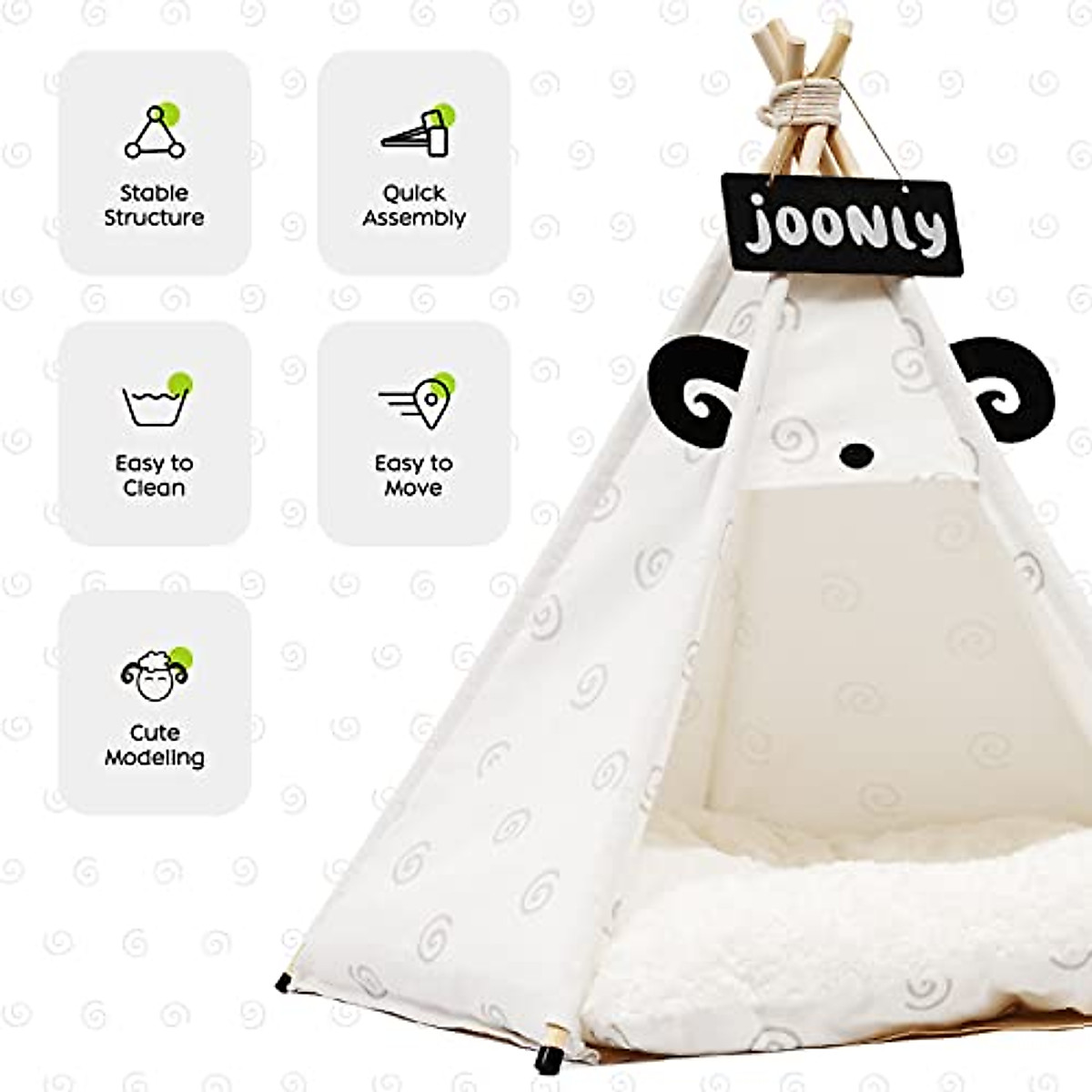 Pet Teepee Tent for Small Dogs & Cats, 24 Inch Portable Indoor Dog House with Thick Cushion, Cat Teepee Washable Tent Dog Teepee Bed Indoor (Goat)