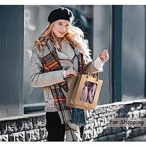 Dasofine 12pcs Brown Gift Bag with Window, Sturdy Paper Tote with Transparent Window, 5.9"×3.9"×7.9" Paper Gift Bags with Handles, Flower Bouquet Bags