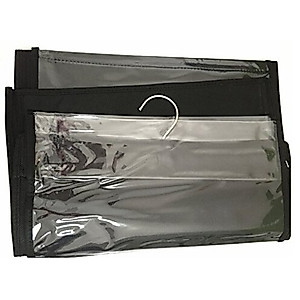 Greenery 6 Pockets Hanging Closet Organizer Clear Easy Accees Anti-dust Cover Handbag Purse Holder Storage Bag Collection Shoes Clothes Space Saver Bag with a Hanging Hook (Black)