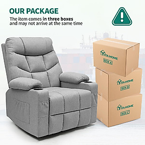 YITAHOME Oversized Recliner for Big and Tall Seniors, 270° Swivel Glider Rocker Recliner with Heat and Massage for Living Room, Theater Seating Single Sofa, 2 Cup Holders, Remote Control, Gray