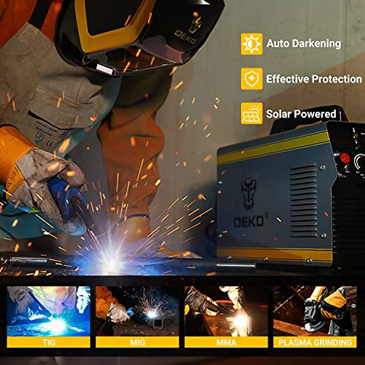 DEKOPRO Solar Powered Welding Helmet Auto Darkening Welder Mask Diversify Design Adjustable Shade Range 4/9-13 for MIG TIG Arc Welding Machine