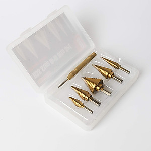 KOWOOD HSS Step Drill Bit Set & Automatic Center Punch 4 Pcs Set with Titanium Coated