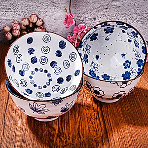 LMRLCS Ceramic Rice Bowls, 4.5 inch Rice Bowl, White and Blue Rice Bowls for Soup Oat Rice Snack