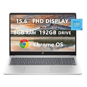 HP 2023 Chromebook Laptops for Student & Business, 15.6'' HD Computer, Intel Pcocessor N200(up to 3.7 GHz), DDR5 8GB RAM, 192GB(64GB SSD+128GB Card), USB-C, Wi-Fi, Lightweight, Chrome OS, ROKC Bundle