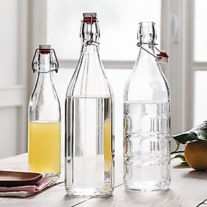 Bormioli Rocco Set Of 2 Moresca Bottles, 33.75 Oz. Clear Textured Glass, With Swing Top Hermetic Lid, Leak Proof Water Bottle, Dishwasher Safe, Made In Italy