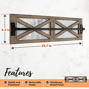 Autumn Alley Rustic Kitchen Utensils Hanging Rack with S Hooks | Wall Mounted Wood Rack for Mugs, Utensils, Pots and Farmhouse Decor | Rustic Wall Decor