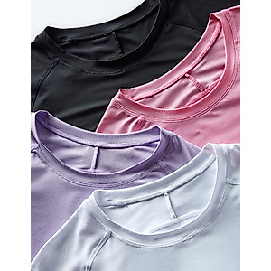 4-Pack: Womens Long Sleeve Athletic Tops with Thumb Holes – Dry Fit Active Crewneck Workout Tees (Set 1, Medium)