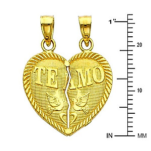 14k Yellow Gold"TEAMO" Couple Broken Heart Charm Pendant
