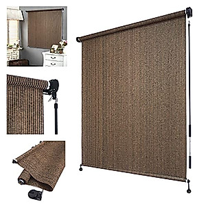 HTTMT- Roller Shade Blind 6'W x 8'L Outdoor Roller Shade Blind Roll up for Deck Porch Balcony Patio Light Filter [P/N: ET-KLB-HT6*8-Mocha]