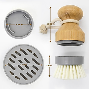 Bamboo Dish Palm Brush with Holder - 2 Pack RIMAY Wooden Replaceable Cleaning Scrub Brushes Washing Scrubber Set Kitchen Wood Dishwashing Tool for Pots,Pans,Counter&Sink