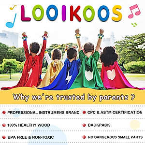 LOOIKOOS Toddler Musical Instruments Set Wooden Percussion Instruments Toy for Kids Baby Preschool Educational Musical Toys for Boys and Girls with Storage Bag