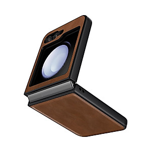 Cresee Case for Samsung Galaxy Z Flip 5 (2023) PU Leather Back & Hard PC Bumper Phone Case for Galaxy Z Flip 5 5G - Brown