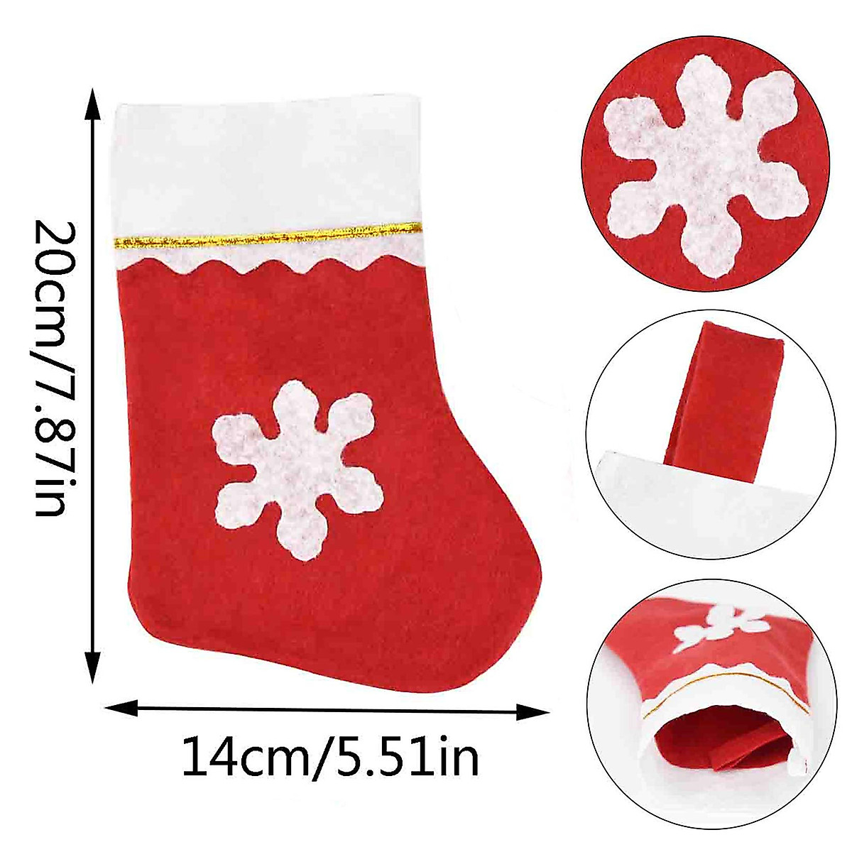 Jmkcoz 20 Pack Christmas Mini Stockings Sock Decoration Snowflake Tableware Holders, Red Felt Knife Spoon Fork Bag Candy Pouch Bag Plush Cuff Socking for Xmas Party Tree Dinner Table Home Ornaments