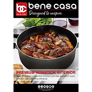 Bene Casa3-Quart Nonstick Dutch Oven Aluminum, Ventd Glass Lid, Stay-Cool Handles, Dishwasher Safe, Perfect for Simmering and Slow Cooking