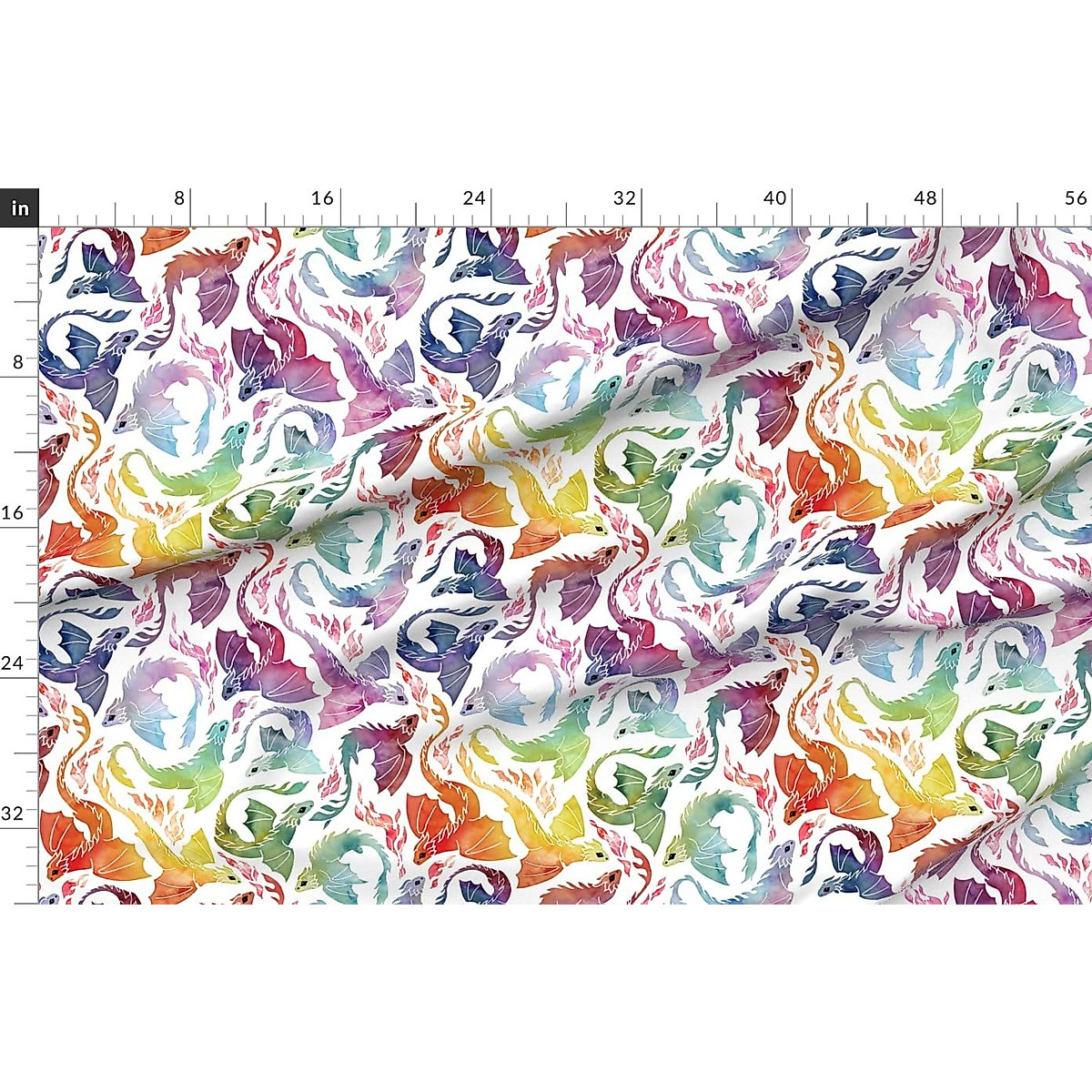 Spoonflower Fabric - Dragon Fire Rainbow Cute Fantasy Watercolor Fairy Tale Flying Printed on Polartec(R) Fleece Fabric Fat Quarter - Sewing Blankets Loungewear and No-Sew Projects